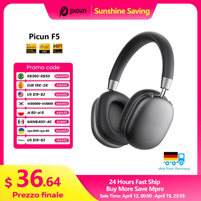 หูฟังไร้สาย Picun F5 ANC Bluetooth 5.3 เสียงความละเอียดสูง แบบครอบหู ...