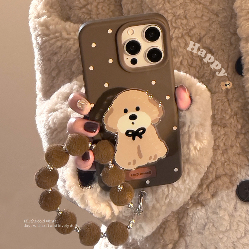 ขาตั้งลูกสุนัขสเตอริโอลายจุดสีขาวสีน้ําตาลสีน้ําตาล pumpon ลูกปัดเงิน ...