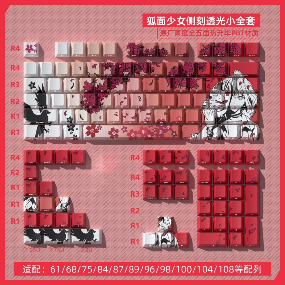 Fox Girl Keycap Cherry Profile 120 คีย์ PBT Letter Side-แกะสลักเกียร์ ...
