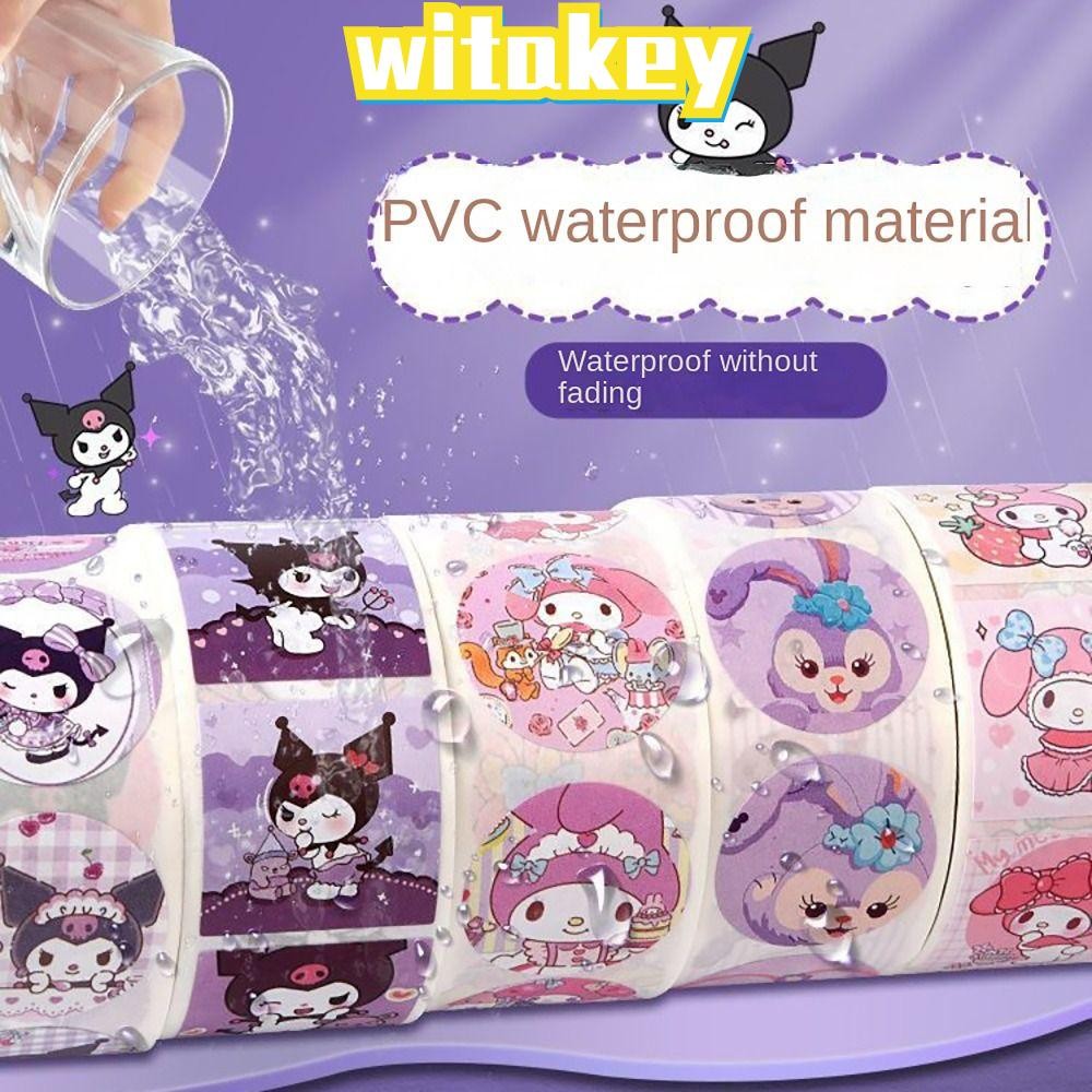 WITAKEY 500 ชิ้น/ม้วนสติกเกอร์การ์ตูน, Kuromi Melody HelloKitty สติกเกอร์ Sanrio กาวในตัว, แบบ ...