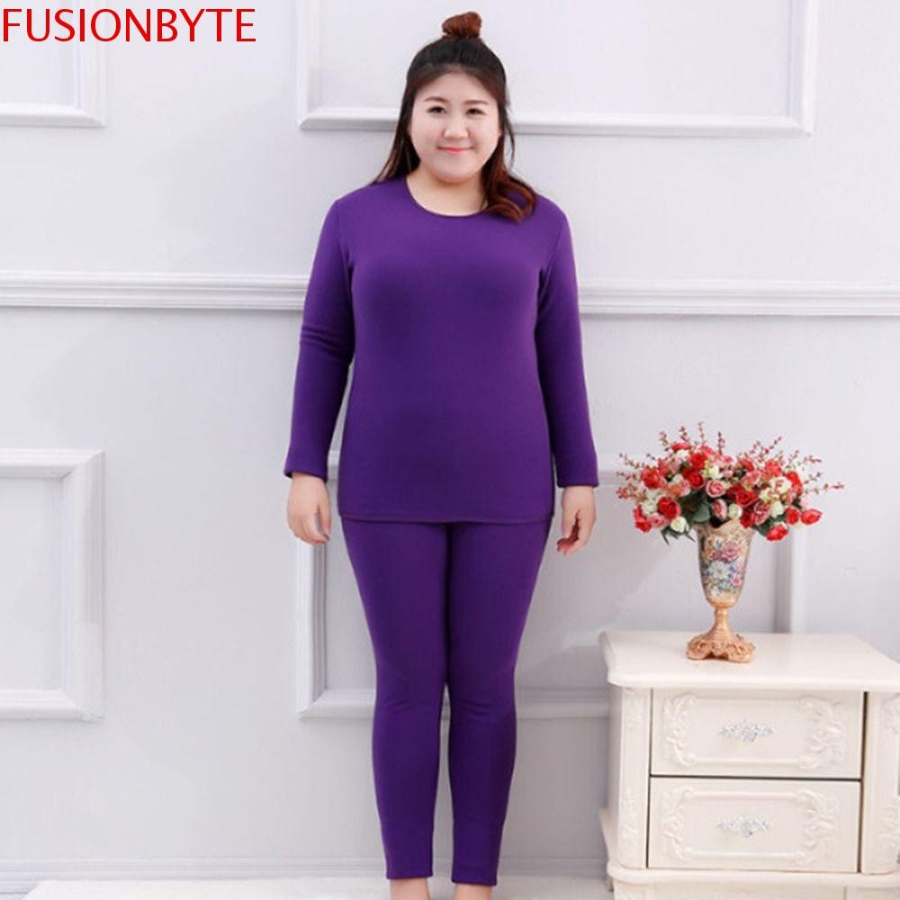 Fusionbyte ความร้อนชุดชั้นในที่อบอุ่นสบาย T เสื้อรอบคอสีทึบกางเกงขายาวแขนยาวด้านบนยาว Johns ชุด ...