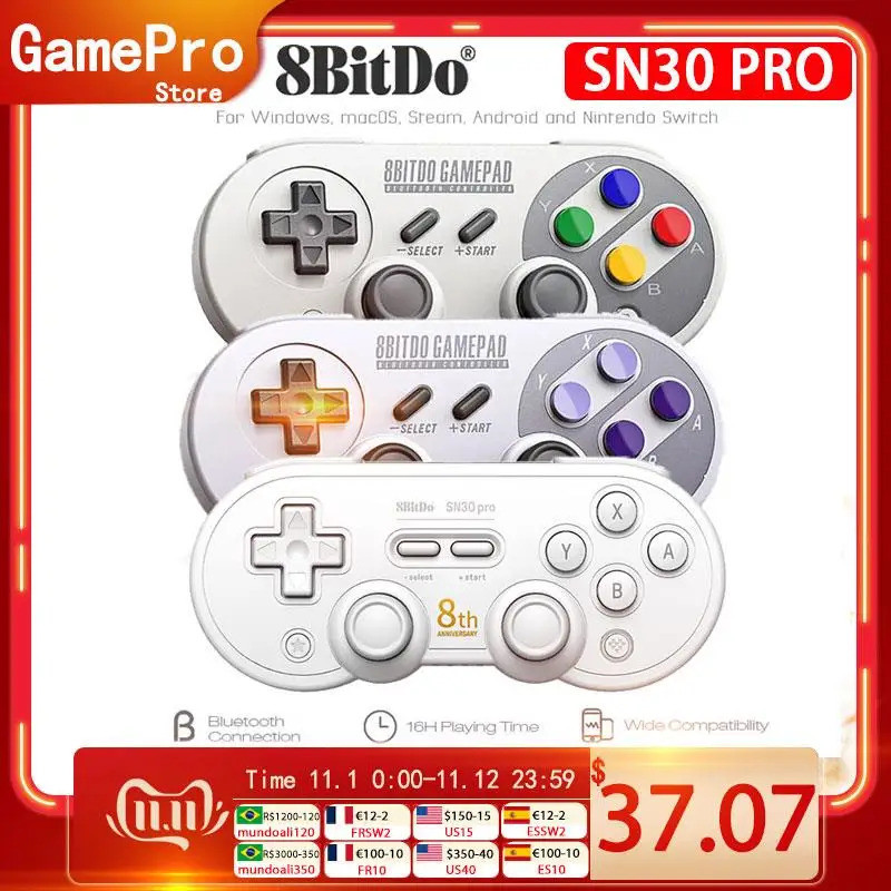 Us/eu 8bitdo sf30 pro/ sn30 Pro ไร้สายบลูทูธ Gamepad Controller พร้อมจอ ...