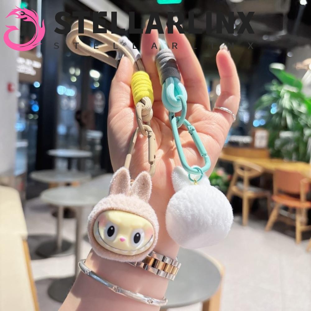 Stellarlinx Flocking Labubu พวงกุญแจ, ซิลิกาเจลเชือกข้อมือ Big Head Labubu จี้, Creative ...