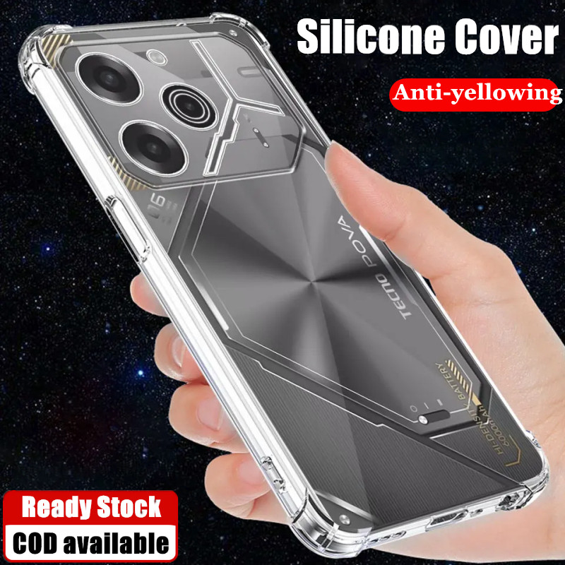 สําหรับ Tecno Pova 6 Pro LI9 สี่มุม Anti-fall Soft ซิลิโคน Jelly Case Anti-Yellowing Crystal ...
