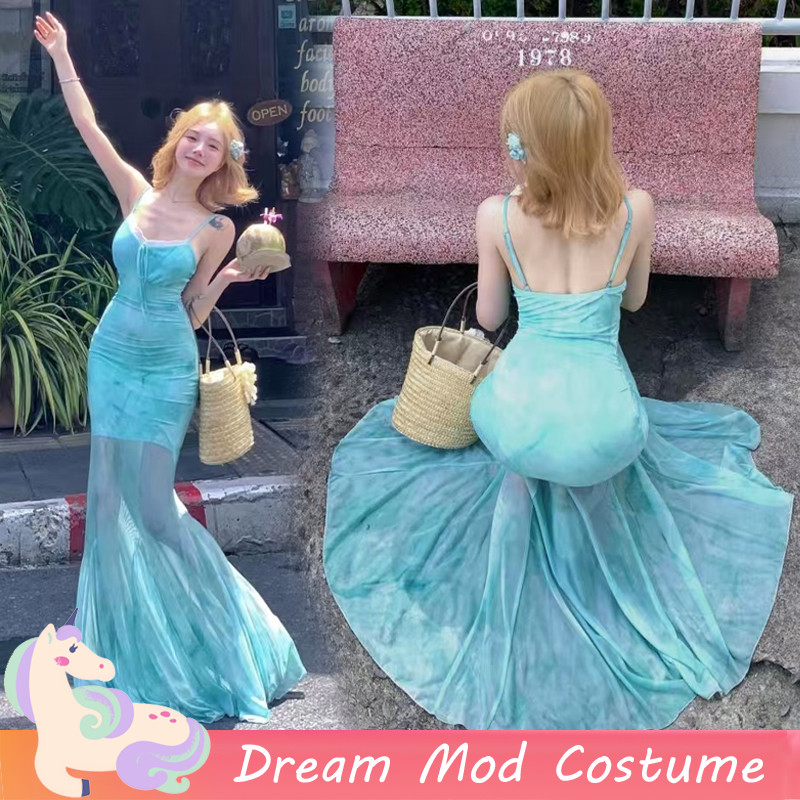 Mermaid Princess Ariel Sheath ชุดสําหรับผู้ใหญ่ผู้หญิงเซ็กซี่สีฟ้าสี ...