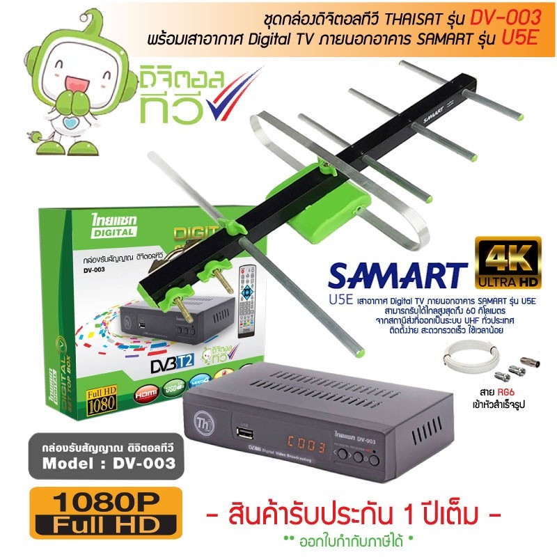 กล่องดิจิตอลทีวี GMM Z ZT-1+ เสาอากาศ Digital TV ภายนอกอาคาร SAMART รุ่น U5E + สาย RG6 เข้าJTech ...