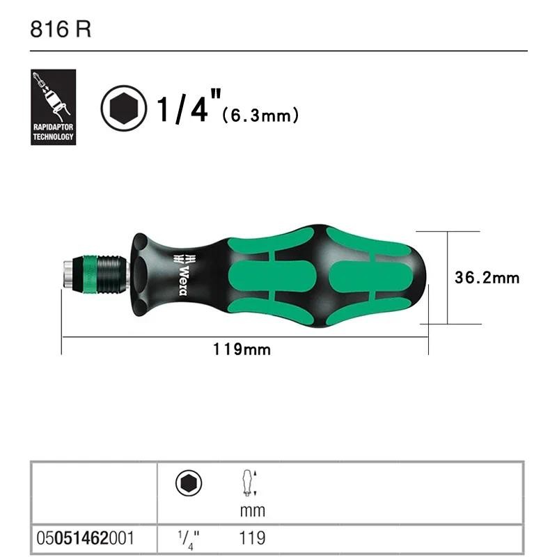 Wera 1 ชิ้น Bitholder ไขควง Quick-Release Chuck Handle แม่เหล็ก ESD ...