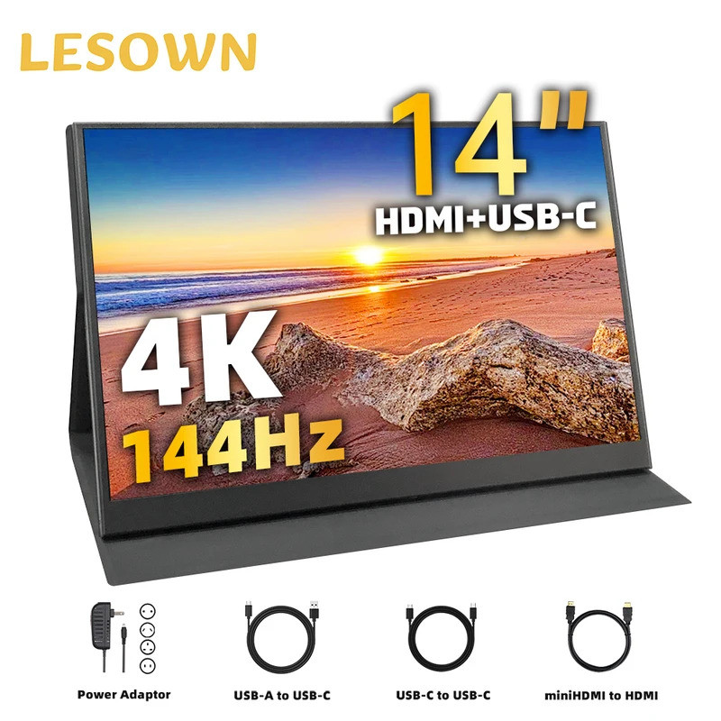 Leown 3840x216 0 14นิ้วแบบพกพา Monitor 144Hz 2.5K หน้าจอกว้าง USB Type ...