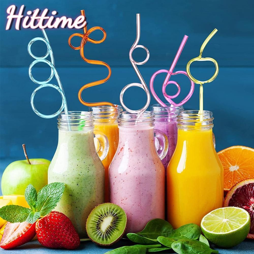 Hittime 10 ชิ้นหลากสีหลอดพลาสติกวันเกิดหลอดดื่มสําหรับเด็ก Baby Shower วันเกิดงานแต่งงานอุปกรณ์ ...