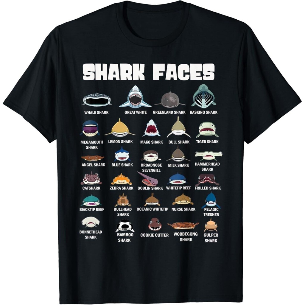Types Of Shark Faces_ Shark Face Identification เสื้อยืดของขวัญทะเลที่ ...