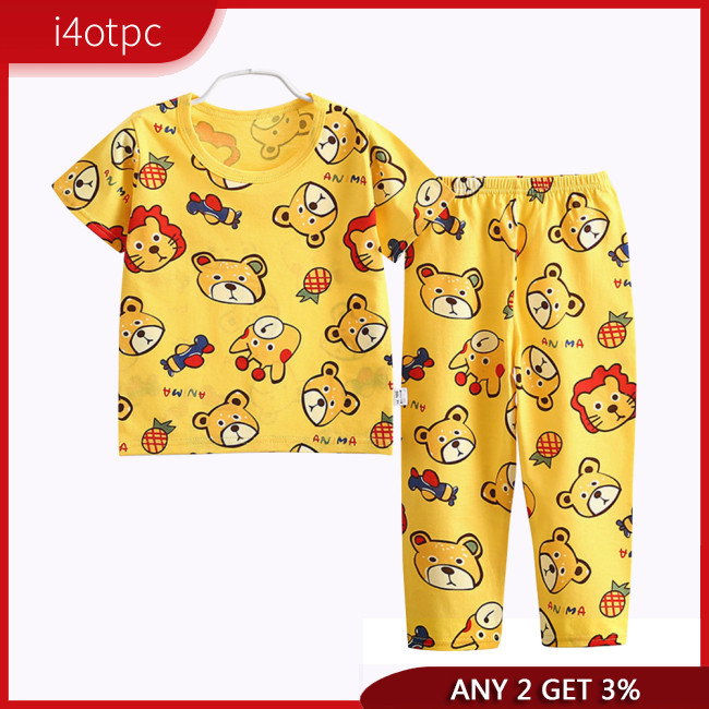 I4otpc 2 ชิ้น/เซ็ต Girsl ชุดนอนเด็กชายชุดเสื้อแขนสั้นกางเกงชุดนอนชุดลําลอง | Shopee Thailand