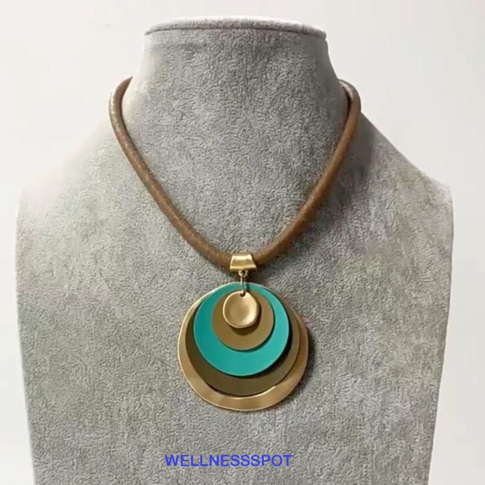 Wellnessspot สร้อยคอจี้ทรงกลม,Multi Layered Geometry Leather Rope ...