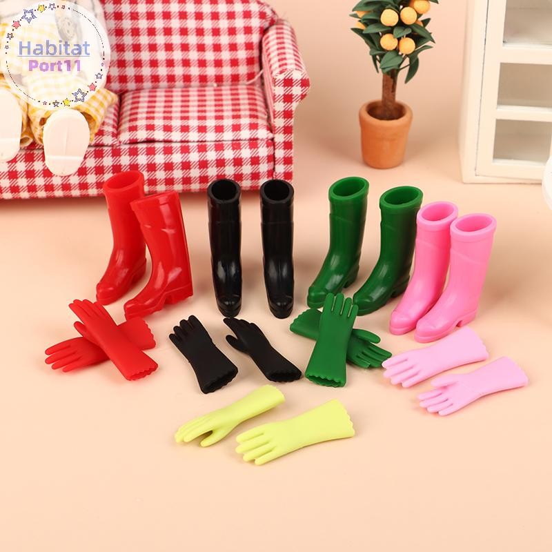 Habitatport 1 ชุด 1:12 Dollhouse Miniature Rain Boots ถุงมือทําสวนถุง ...