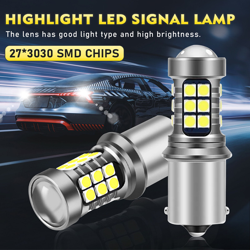 2 ชิ้น 1156 P21W BA15S 7440 W21W หลอดไฟ LED รถสีขาว 12V Super Bright ...