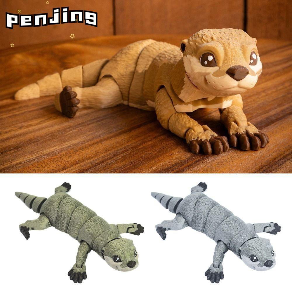 PENGJING Otter Action Figurine, สีทึบ PLA Otter ของเล่น, Multi-jointed ...