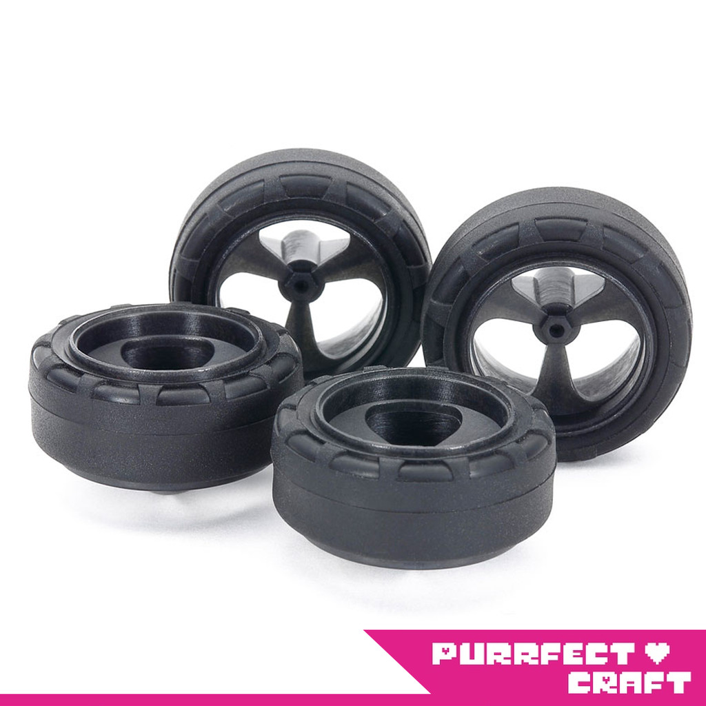 Mini 4WD 24mm Low Friction Narrow Tires & 3-Spoke Carbon Wheels (15541 ...