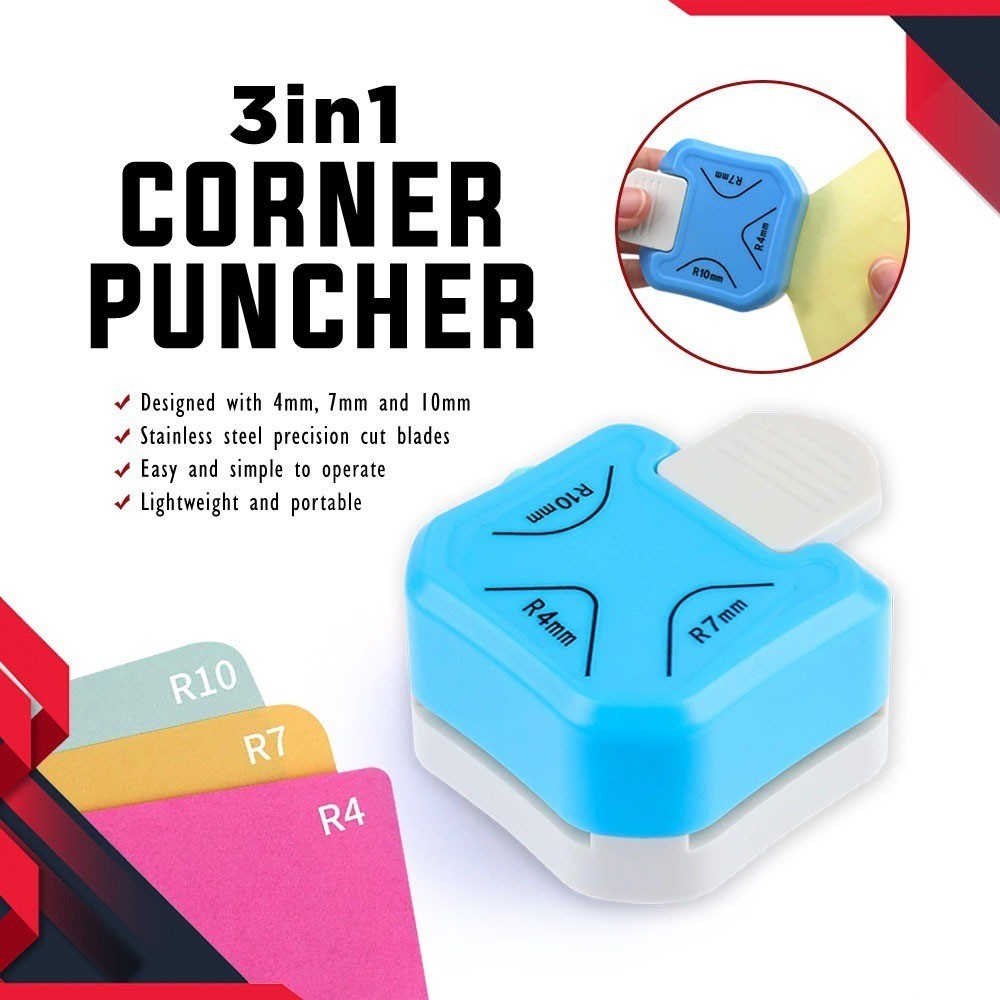 3 IN 1 มุม Rounder Timmer Puncher R4/R7/R10 มม.สําหรับการ์ดภาพ DIY ...