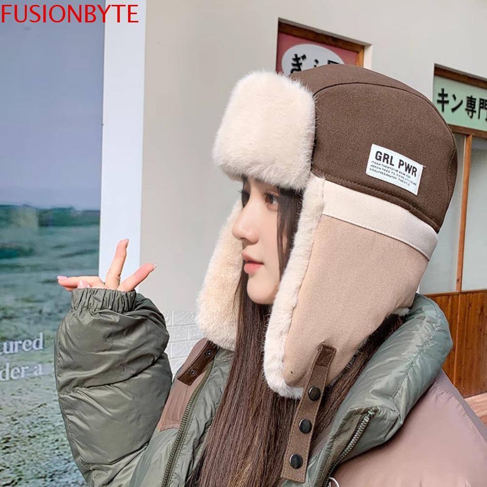 Fusionbyte หมวก Lei Feng, หมวกนักบินเล่นสกี Splicing สี Plush, นุ่มหนากันลมอุ่น Earflap หมวกขี่ ...