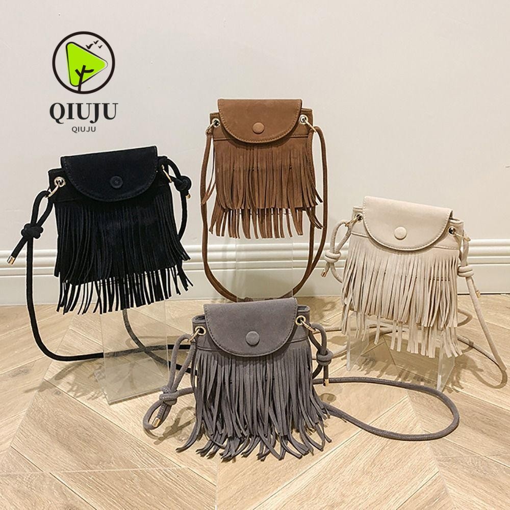 Qiju Women Tote Bag, กระเป๋าสะพายแฟชั่นแพ็คเก็ต, กระเป๋าถือโทรศัพท์มือถือกํามะหยี่ Fringe ...