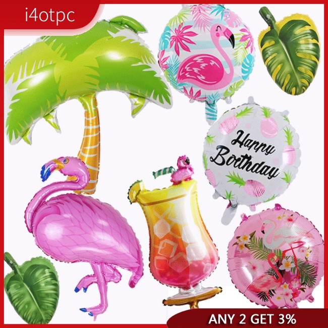 I4otpc ใหม่ 18 นิ้ว Flamingo อลูมิเนียมฟิล์มบอลลูนฮาวายบอลลูน Flamingo Leaf บอลลูนตกแต่ง ...
