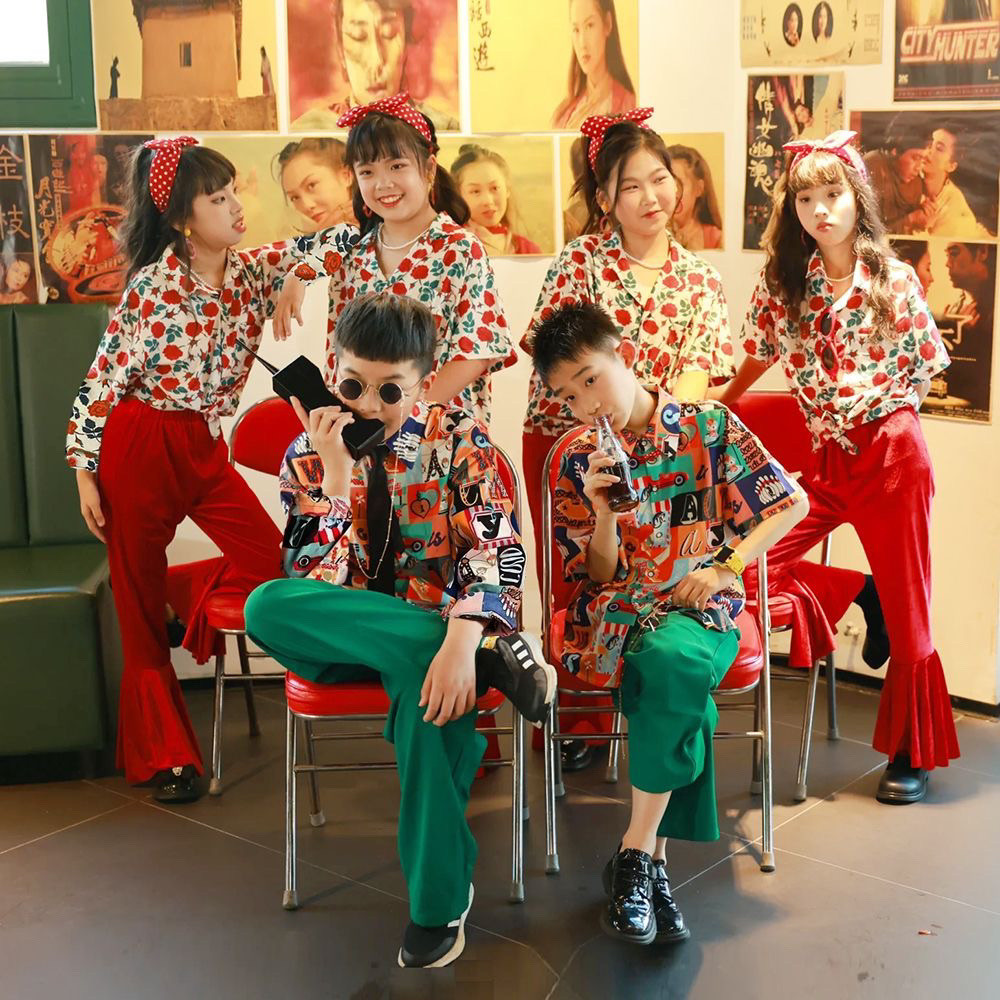 เด็ก Retro สไตล์ฮ่องกงเครื่องแต่งกายสาว Flared กางเกง Catwalk เด็ก 8090s ธีมเครื่องแต่งกาย ...