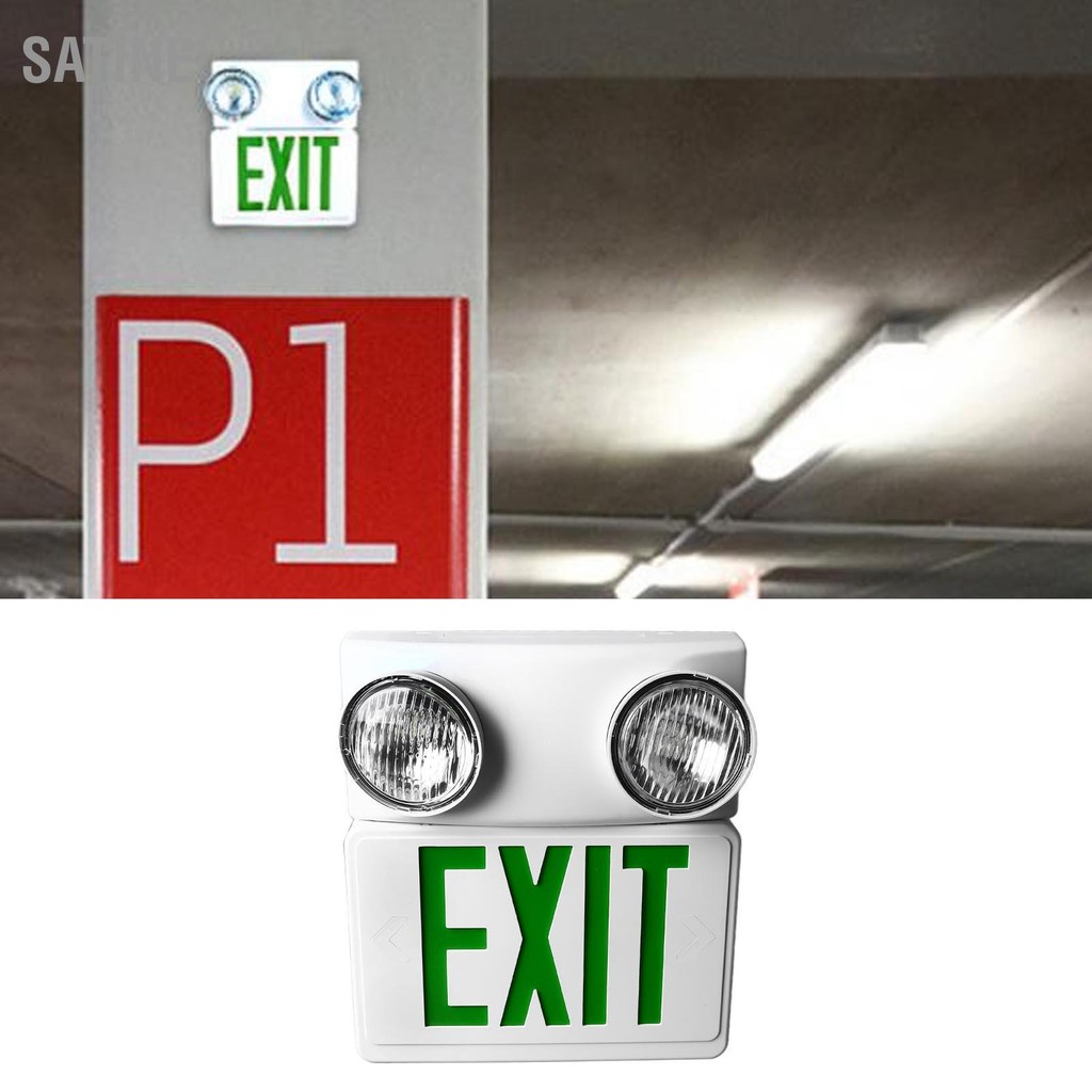 SaTine Exit Emergency Light Combo Fire Evacuation Green Sign Dual Head ...