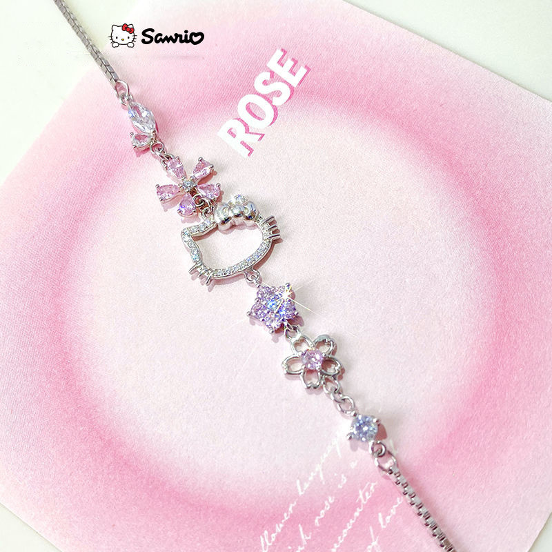 Hellokitty Co-Branded S926 สร้อยข้อมือเพทายสีชมพูสีเงิน ins การออกแบบ ...