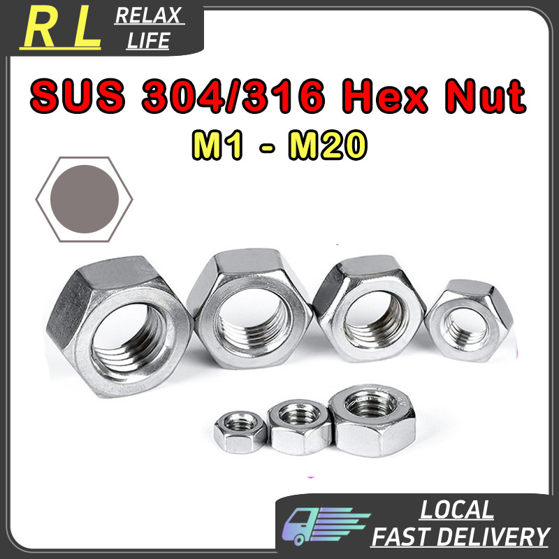 [RL] Sus 304/316 Hex Nut M1-M20 สแตนเลสคาร์บอนหกเหลี่ยม Nut DIN934 สูง Tensile Oxide M1.2 M1.4 ...