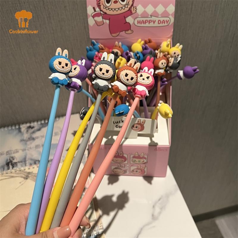 Ckfr 5PCS 0.5 มม.การ์ตูนซิลิโคน Labubu Spider Man Shake ปากกาเจล ...
