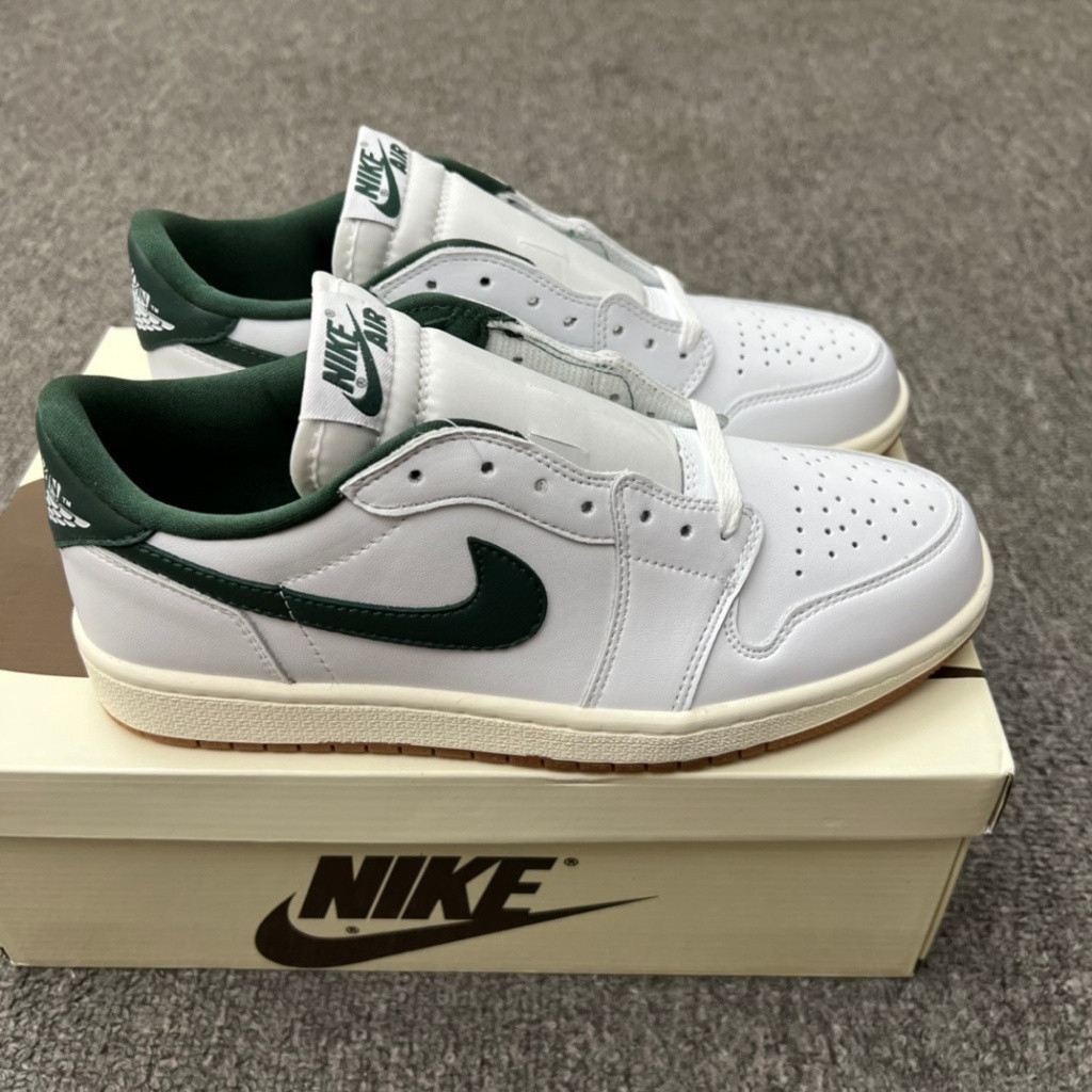 Air Jordan 1ต่ำด้านบนสีขาวสีเขียวดิบยาง AJ1จอร์แดน1st รุ่น AJ1จอร์แดน1 ...