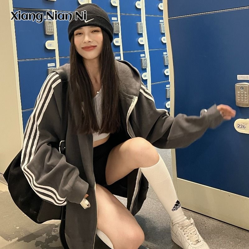 Xiang Nian Ni สีเทาเข้มHooded Zipperเสื้อกันหนาวผู้หญิงเสื้อกํามะหยี่เบาะหลวมBFสไตล์ไม่ได้ใช้งาน ...