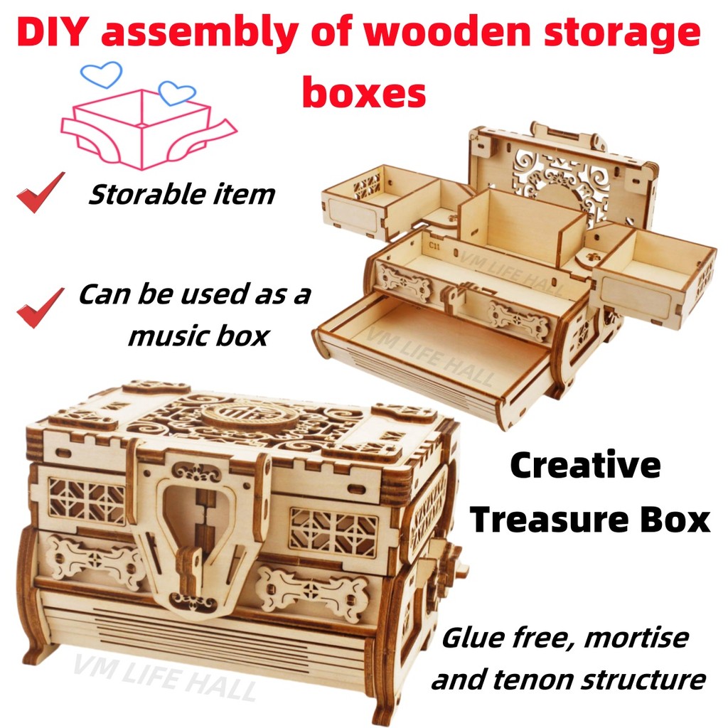DIY Tenon และ Mao ประกอบเครื่องประดับไม้กล่องดนตรี 3D รุ่นเครื่องประดับ ...