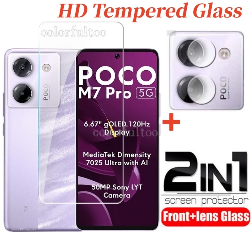 2 in 1 กระจกนิรภัยด้านหน้าสําหรับ Xiaomi Poco M7 M6 Pro M6Pro M7Pro 4G 5G 2024 คลุมทั้งหมดกาว ...