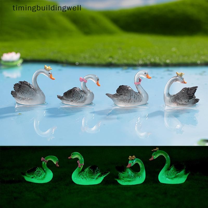 Twth การ์ตูน Luminous Crown Swan Mini Figurine Micro ภูมิทัศน์ตกแต่ง ...