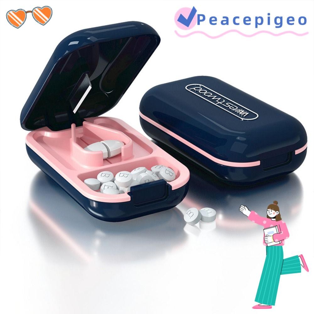 PEACEPIGEO เครื่องตัดยา, กันฝุ่น 2 In 1 Pill Splitter, ทนทานพร้อมกล่องเก็บที่มองไม่เห็นแบบพกพา ...