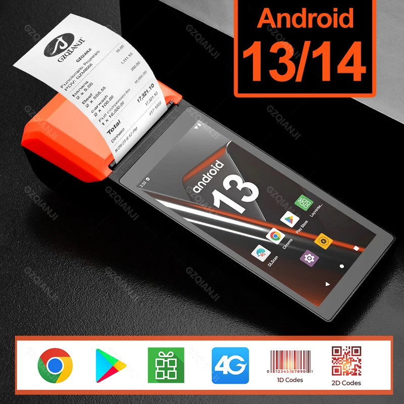 4G Android 13 PDA พร้อมเครื่องพิมพ์ใบเสร็จความร้อน NFC เครื่อง POS แบบ ...