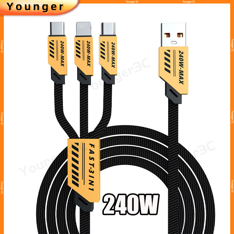 3 In 1 Cyber Mech Wind Charger Cable,240W Fast สายชาร์จ,สังกะสีอัลลอยด์ ...