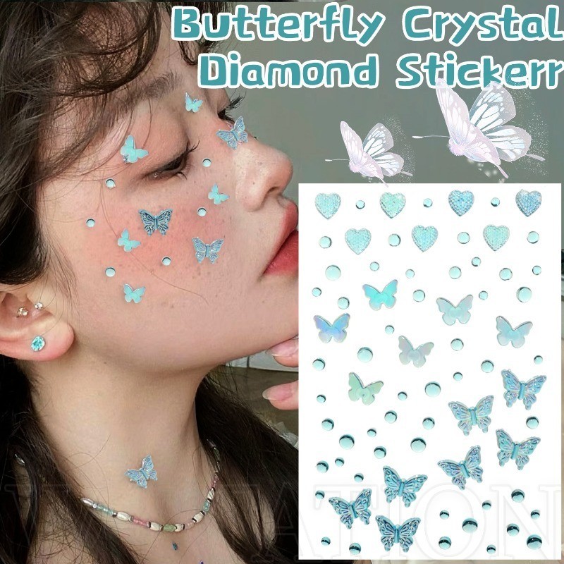 ภาพลวงตาผีเสื้อคริสตัลเพชรสติกเกอร์-3d Pearls Shell Face Decal-กันน้ํา ...