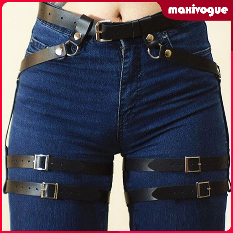 [Maxivogue] สตรีหนังเอวขา Caged Body Harness เข็มขัดโกธิคปรับได้ ...