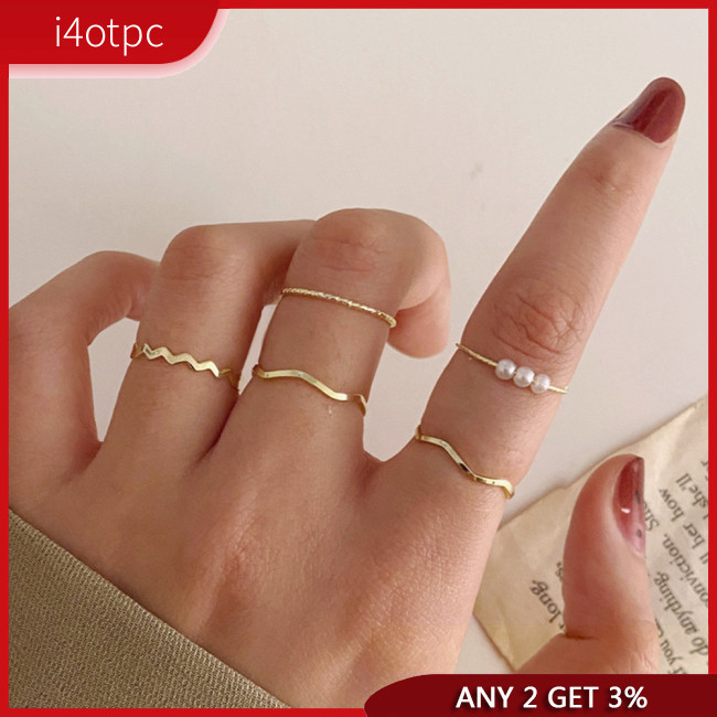 I4otpc 5 ชิ้นผู้หญิงแหวน Knuckle ชุดสร้างสรรค์อินเทรนด์ Pearl เปิดแหวนเครื่องประดับของขวัญ ...