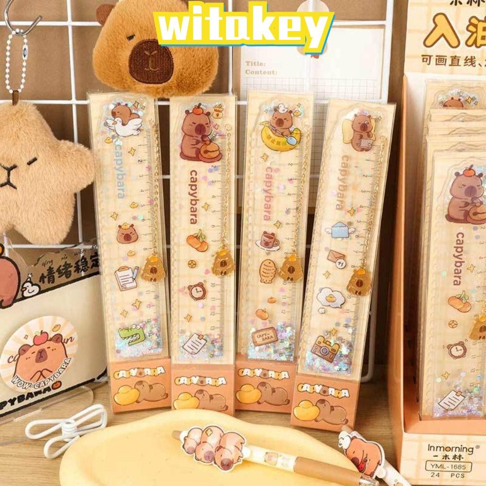 WITAKEY ไม้บรรทัดตรง, ไม้บรรทัดวัด Capybara ทรายดูด, น่ารักพร้อมจี้ 15 ซม. การ์ตูน Straightedge ...