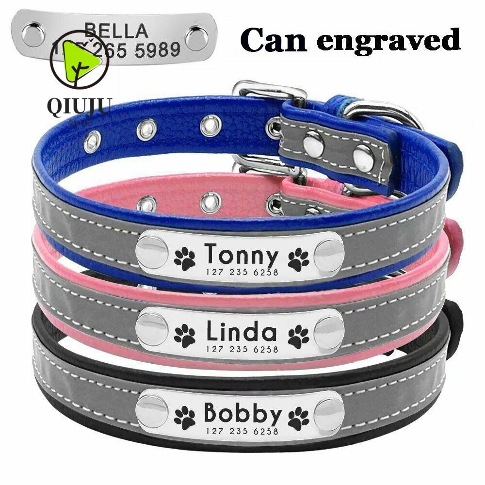 QIUJU ปลอกคอแมว S-XXL แกะสลักชื่อ ID อุปกรณ์แมว หนังสะท้อนแสง | Shopee Thailand