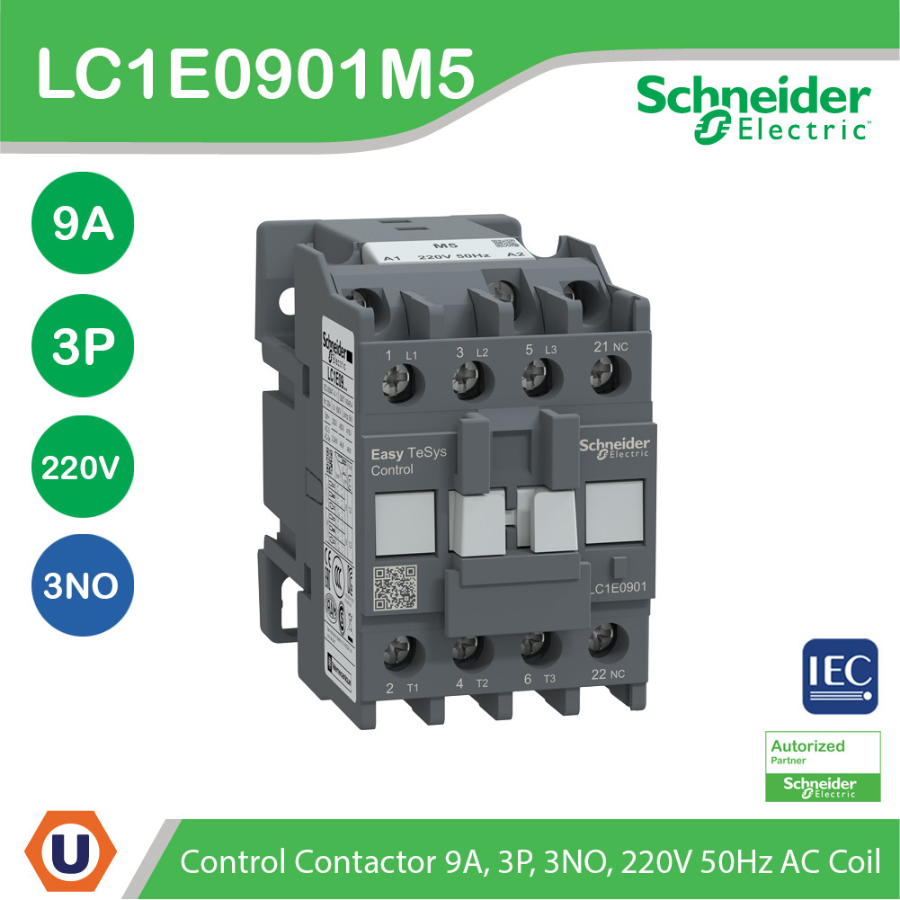 Schneider Contactor,Easy TeSys Control,LC1E,3P(3NO),AC-3, 9A,220V AC ...