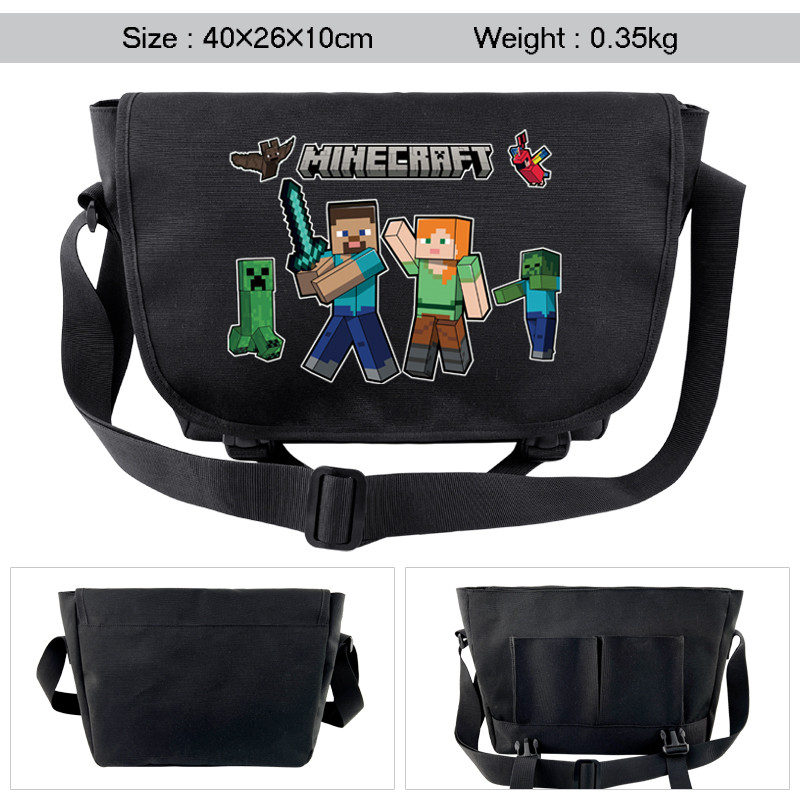 เกม Minecraft การ์ตูน Casual Double Buckle Black Satchel Bag Student ...