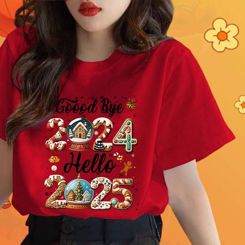 เสื้อปีใหม่สีแดง HappyNewYear 2568 2025 ใส่สบาย เนื้อผ้านุ่ม ลายสกรีน ...