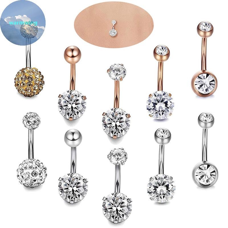 Warmwing 5 ชิ้น/เซ็ตสแตนเลสคริสตัล Navel Belly ปุ่มแหวนบาร์เจาะเครื่องประดับ TH | Shopee Thailand