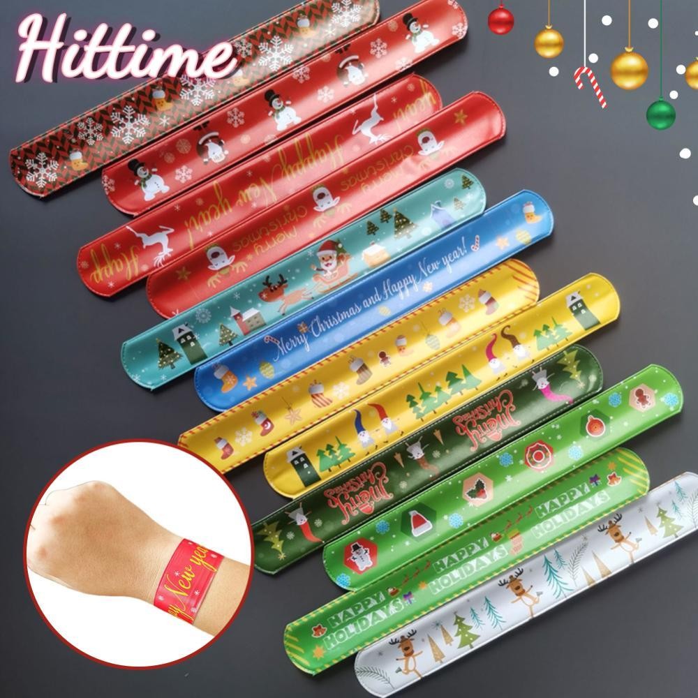 Hittime 5/10 ชิ้นคริสต์มาส Slap สร้อยข้อมือการ์ตูน Santa Elk Snowflakes สายรัดข้อมือเด็กมิตรภาพ ...