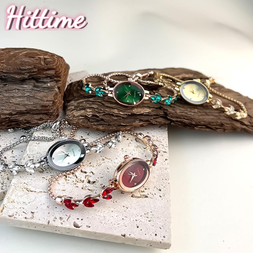 Hittime แฟชั่นอารมณ์อเนกประสงค์ขนาดเล็กสดรูปไข่ Dial Leaf สร้อยข้อมือนาฬิกาสแควร์ควอตซ์สายนาฬิกา ...