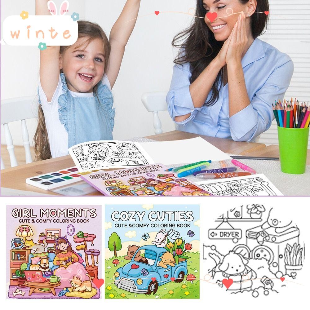 สมุดระบายสี WINTE, การ์ตูน GIRL MOMENTS หนังสือภาพวาด Graffiti, Creative การศึกษา COZY CUTIES ...