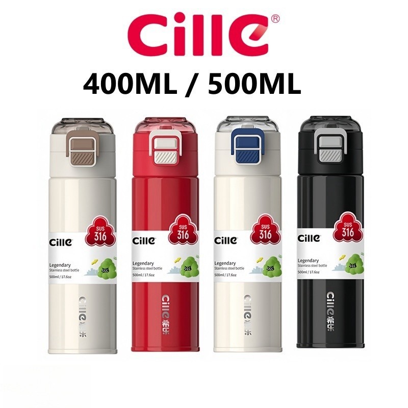 Cille 316 สแตนเลสสตีลขวดเครื่องดื่ม Tumbler Air ขวด Tahan Panas XB-24121/24122 400/500ML ...